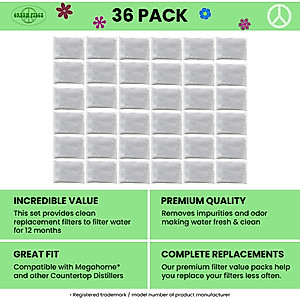 Green Piece® Activated Charcoal Water Filter Replacements - Great for Megahome and Other Countertop Water Distillers - Pack of 36 - Deluxe Version