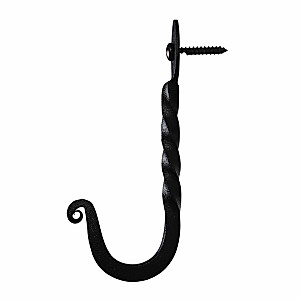 Renovators Supply Bathroom Hooks 4.5 in. Black Wrought Iron Twisted Wall Mount Hooks for Hanging Robe, Towel, Hat, or Jewellery with Mounting Hardware