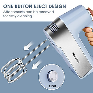 REDMOND Electric Hand Mixer, 5-Speed Hand Mixer with Measuring Storage Case, Kitchen Handheld Mixer Includes Dough Hooks, Whisk and Beaters for Cream, Cake, Cookies, Eggs 250W Hand Mixer with Measuring Box, HM018 Yellow