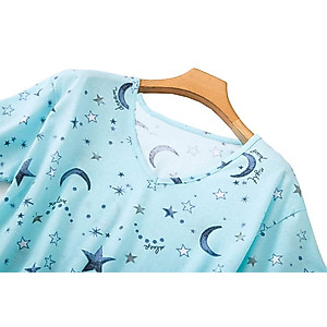 CHUNG Women Short Sleeve Shirt Pajamas Set with Shorts Bottom Pants Cotton V-neck Cute Pjs Sleepwear Lounge Wear Plus Size Summer (X-Large, Blue Star)