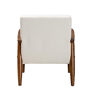 Baxton Studio Stratton Cream Boucle Fabric and Walnut Brown Wood Armchair