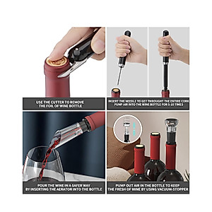 CIRCLE JOY Air Pump Wine Bottle Opener Set, Efficient Cork Remover With Foil Knife, Wine Pourer, Vacuum Stopper, Portable Mini Corkscrew Wine Opener for Home Travel Outdoor, Present for Wine Lovers