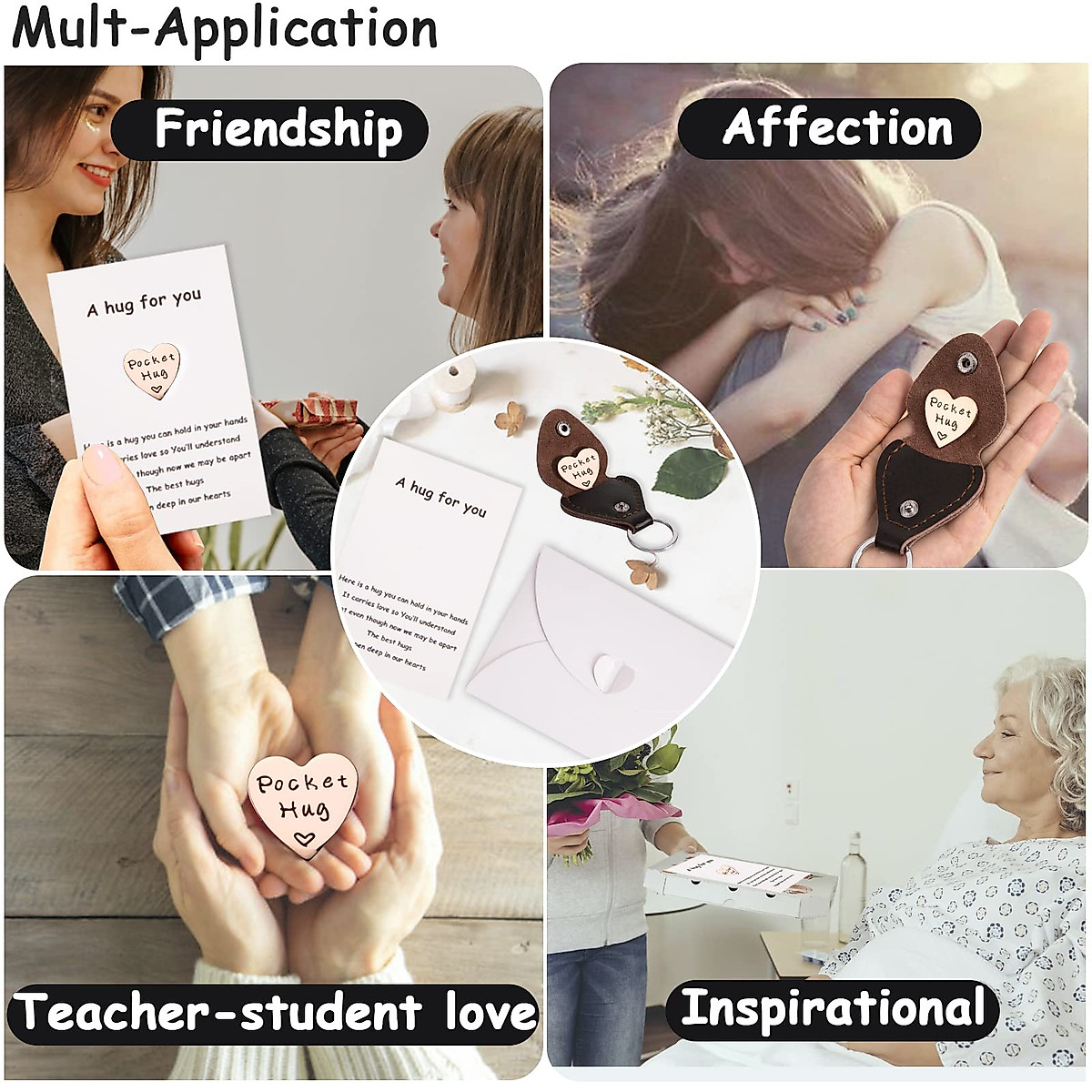 Qunrwe Pocket Hug,Cheer Up Gifts for Women,Long Distance Gifts,Pocket Hug Token with Keychain,Thinking of You Gifts(Rose Gold)