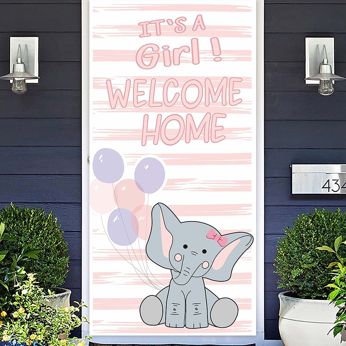 It’s A Girl Welcome Home Cute Cartoon Elephant Banner Animal Theme Decorations Decor for Girl Princess Wild One Safari Baby Shower 1st Birthday Party Gender reveal Supplies Photo Booth Props Backdrop