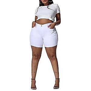 Gboomo Womens Plus Size White Jean Shorts Casual Denim Shorts High Waisted Fold Hem Short Jeans with Pockets 20W