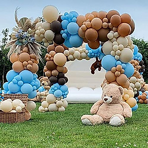 167 PCS Brown Coffee Blue Balloons Arch Garland Kit for Bear Baby Shower Birthday Wedding Party Decorations