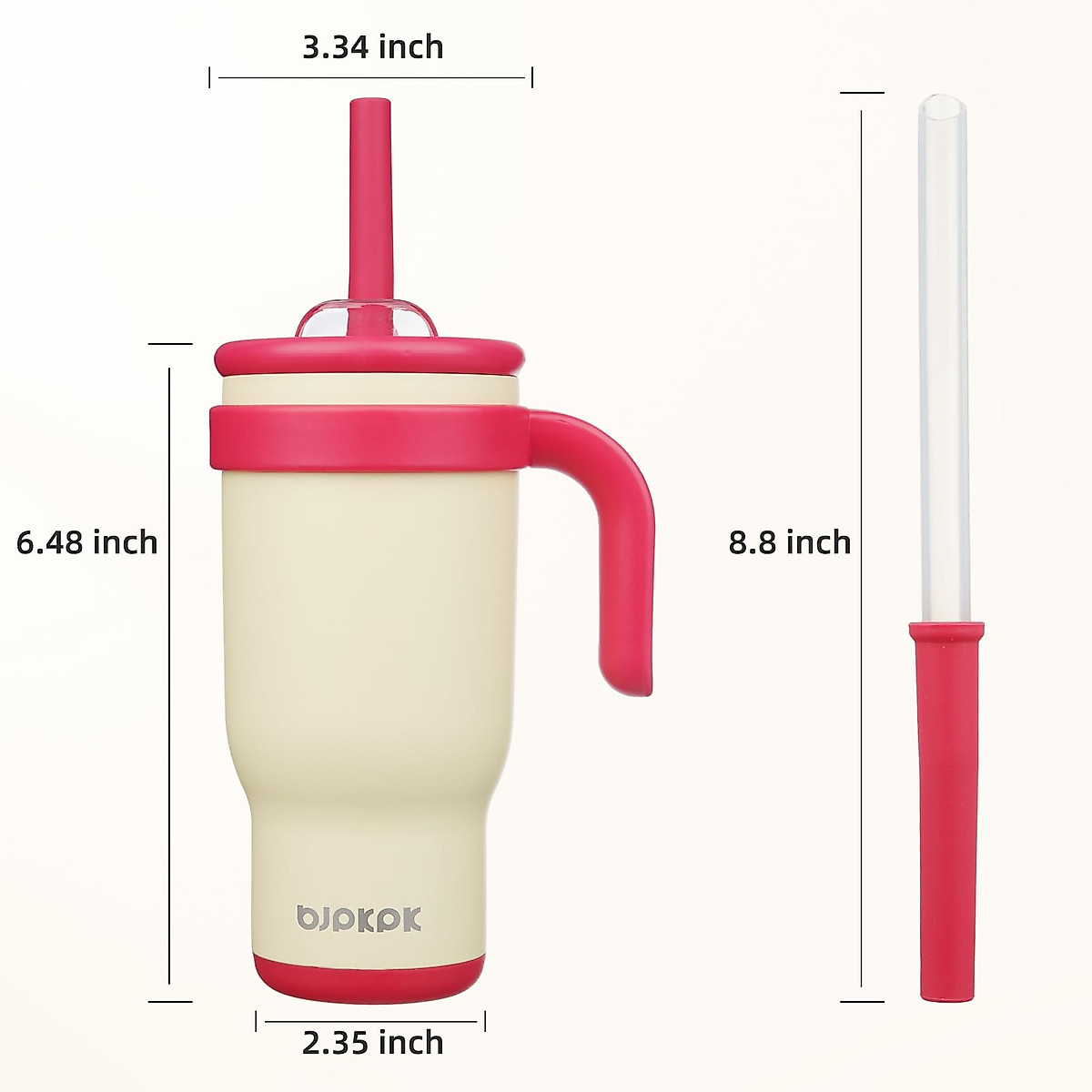 BJPKPK 18 OZ Insulated Travel Tumbler with Handle and Straw, Stainless Steel Water Bottle, Double Wall Vacuum Insulated Mug, for Work, Car, Travel, Cream