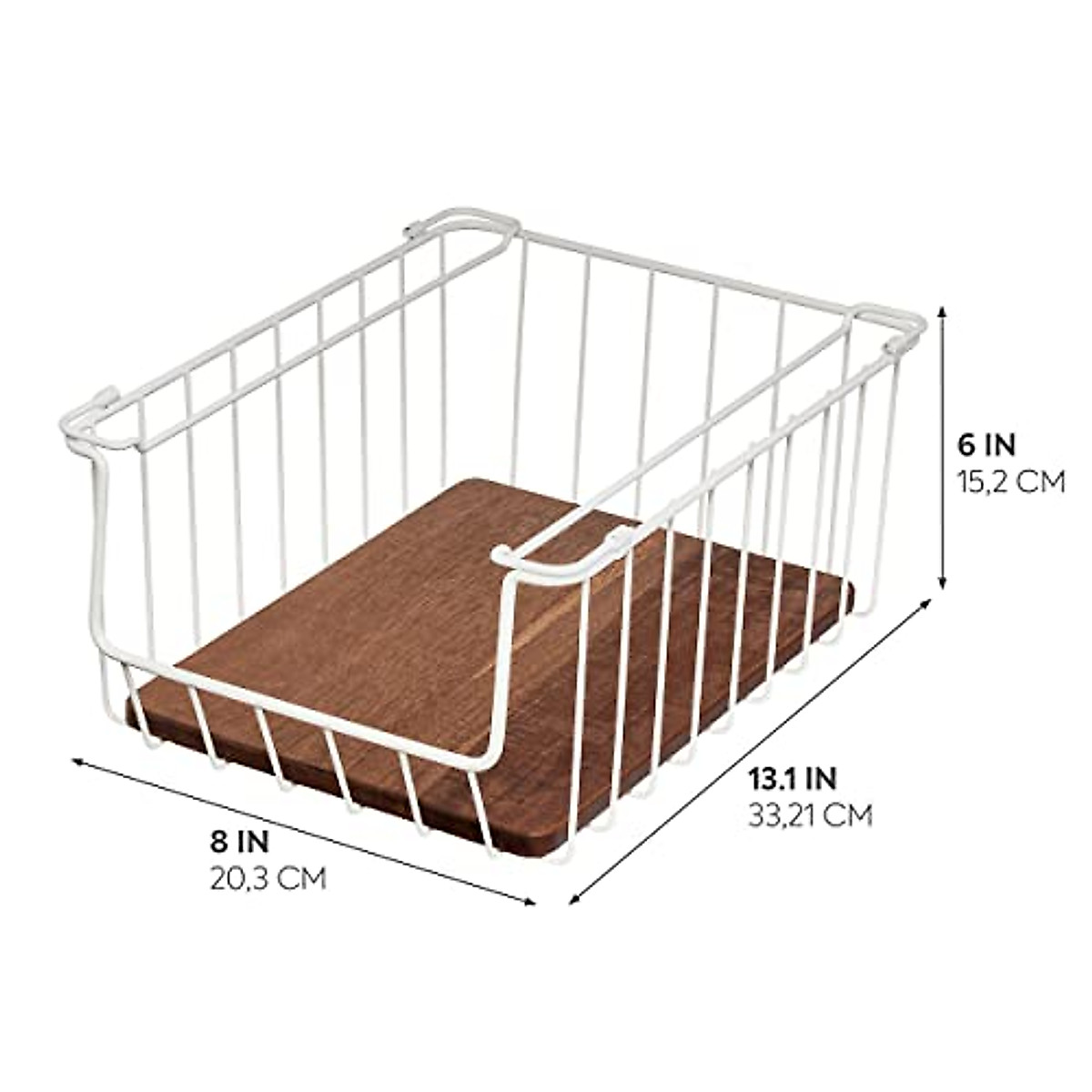 iDesign The Ría Safford Collection Open Front Wire Basket with Acacia Wood, 14" x 10" x 6"