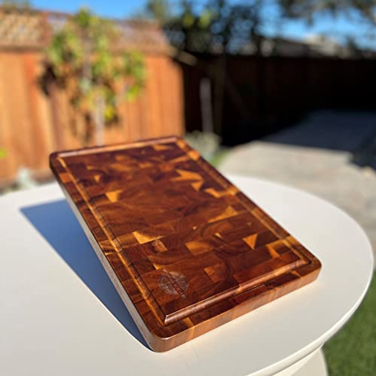 Large & Thick Wood Cutting Board | Natural end-grain acacia wood | Reversible with juice grooves | Chopping Board | Butcher Block
