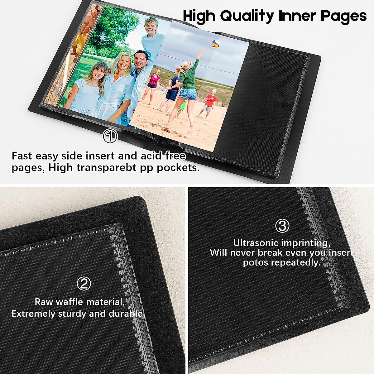 Small Photo Album 4x6 Photos Black Inner Page with Strong Elastic Band, Each Small Album Holds 64 Photos, 4x6 Mini Book Photo Pictures Album Birthday Christmas Photo Albums Wedding Anniversary (Black)
