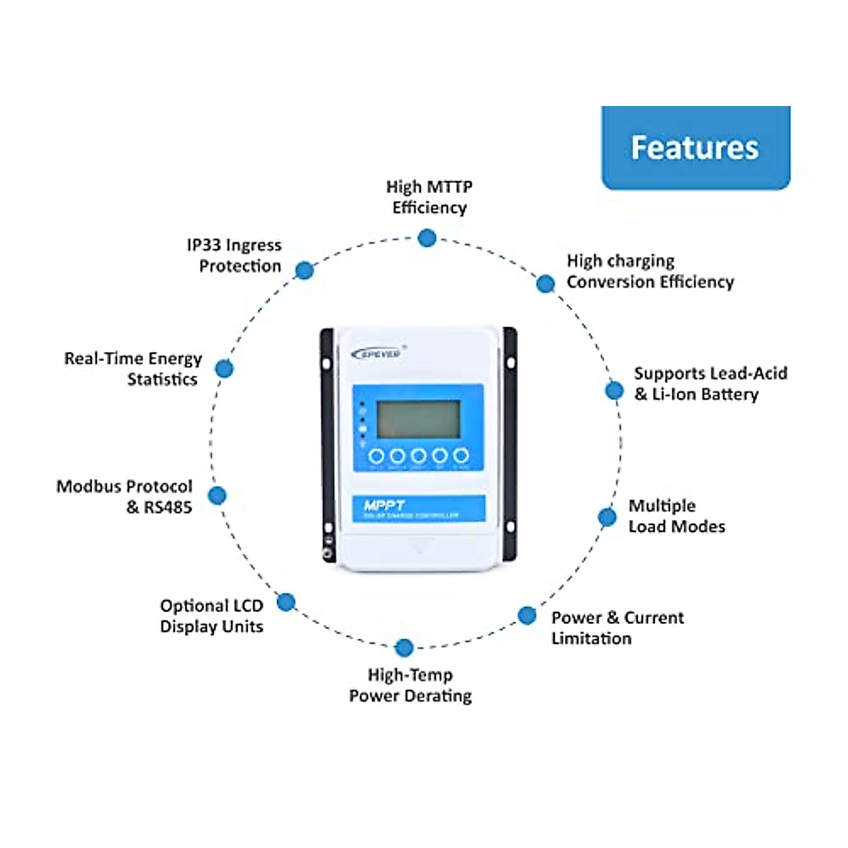 EPEVER XTRA1210N Series MPPT Solar Charge Controller, 10A Max Charge/Discharge, High-Efficiency Energy Conversion, Ideal for Off-Grid PV Systems