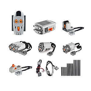 MISINI 25 Pieces Power Functions Motor Set, Science and Technology Power Motor Kit, Including 1L/2M/1 Servo Motors,Remote Control Battery Box Extension Cord Switch Receiver,Compatible With Major Brand