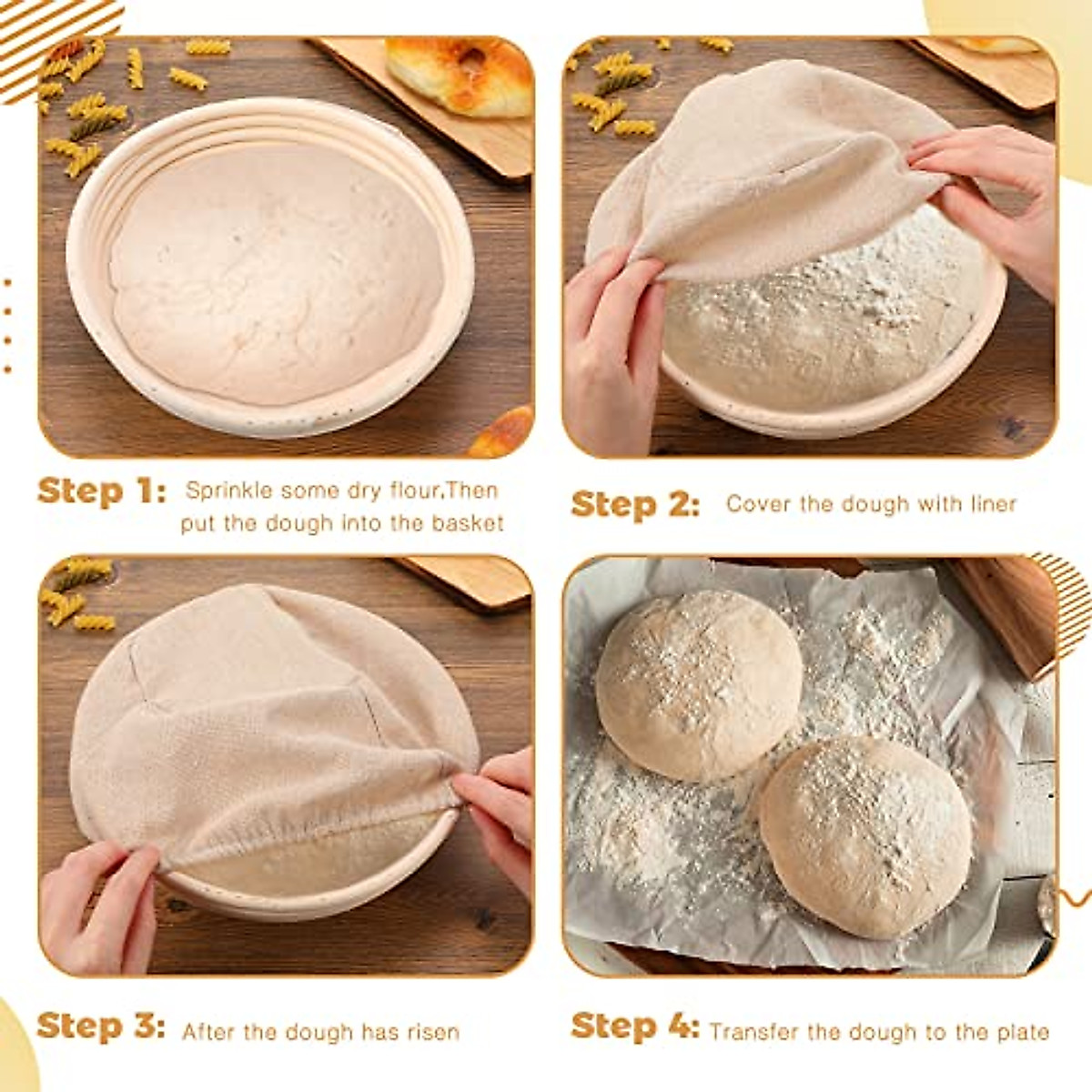 Patelai 10 Pieces Banneton Bread Proofing Basket Round Sourdough Proofing Basket Banneton Basket Dough Bowl with Liners and Scrapers for Home Making Bread Bakers Baking(8.5 Inch)