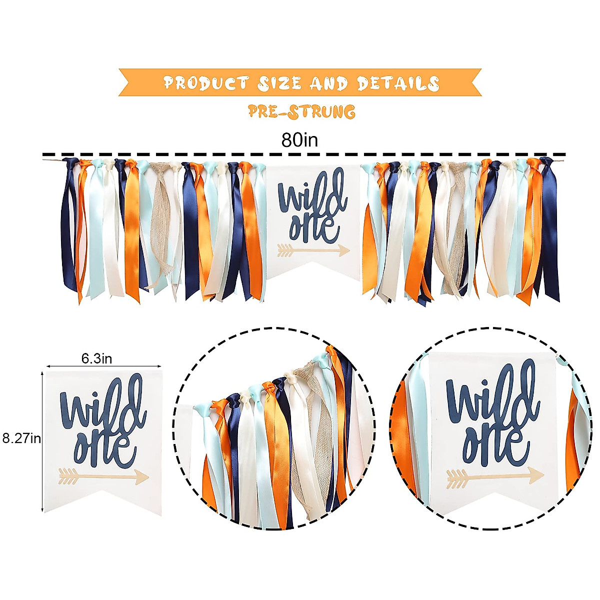 Wild One Banner for 1st Birthday - Highchair Banner for First Birthday Theme Decoration,Highchair Banner for Boy or Girl, Photo Booth Props (Wild One Blue High Chair Banner)