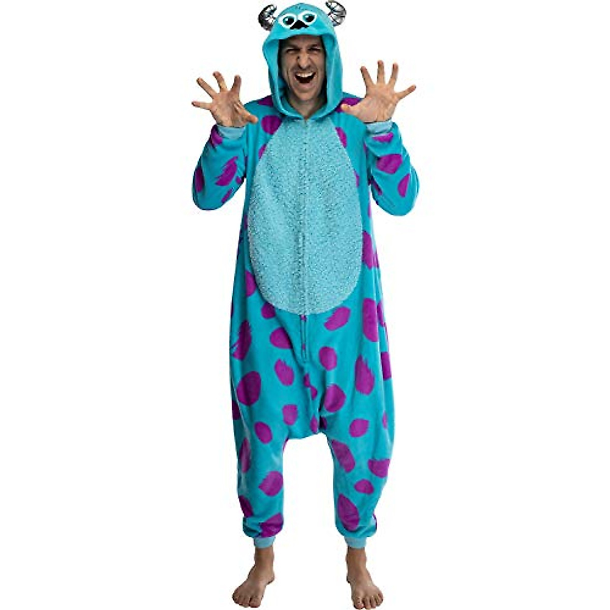 Disney Monsters Inc. Adult Sulley Kigurumi Sherpa Fleece Cosplay Costume One Piece Union Suit (2X/3X) Blue