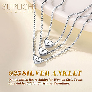 Suplight Sterling Silver Anklets for Women Dainty M Initial Heart Ankle Bracelets