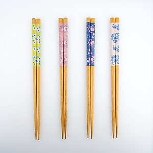Sunlife Chopsticks Wooden Reusable Chopsticks Floral Designs Dishwasher Safe 8.8 Inches Made in Japan (Pink)
