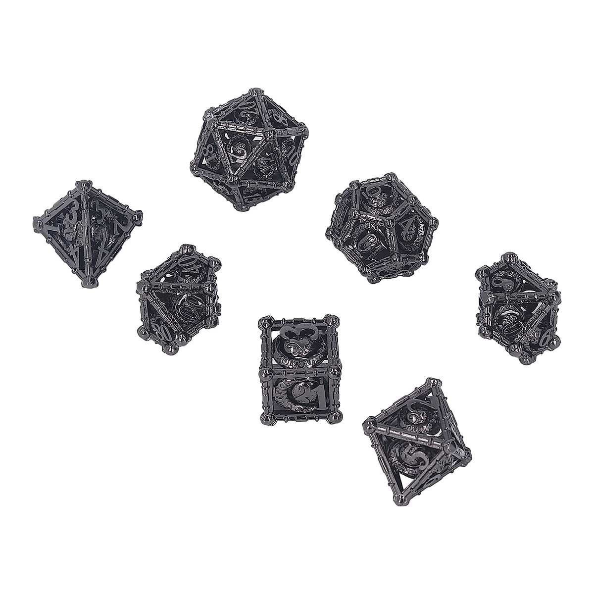 Keenso 7pcs Hollow Polyhedral Dice Set Brass Adult Christmas Party Board Game Dice Props for Role Playing Game