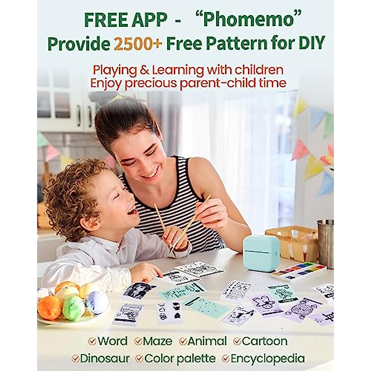 Memolife M02L Mini Printer Sticker Maker - Inkless Printer with 1 Roll Non-Adhesive Paper, Sticker Printer Machine for IOS + Android, Bluetooth Thermal Printer for Organizing Office Documents Printing