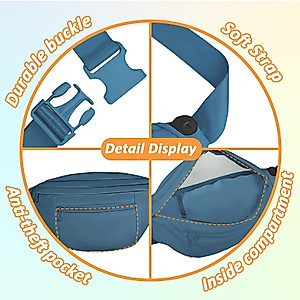 Yamdeg Small Crossbody Fanny Pack With 3 Zippers, 3 Pockets Fanny Pack For Women Gifts, Anti Theft Waist Bag For Travel With Mini Waterproof Bag, Slim Belt Bag For Sports Running, Bum Bag Lake Blue