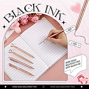 6 Pcs Rose Gold Ballpoint Pen Set Include Crystal Diamond Pen Slim Metal Ballpoint Pens Black Ink Stylus Pen Liquid Sand Pen Retractable Glitter Pen for Office School Gifts Wedding Party Supplies