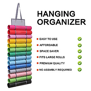 IRASPIN Vinyl Roll Holder, Vinyl Roll Storage Rack Wall Mount/Over The Door with14 Compartments,Safely Store Rolls up to 2.8 Inches in Diameter (2 Pack,Gray)