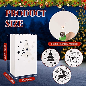 54 Pieces Christmas Luminaries Bags Flame Resistant Candle Bags Christmas Tree Design Luminary Lantern Bags Different Designs for Christmas Halloween Thanksgiving Outdoor Party (Snowman Elk Tree)