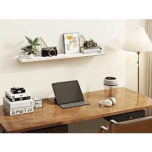 Homode Floating Shelves, Set of 2 Mountain Shelves Wall Decor, Metal and Wood Hanging Shelves Woodland Bookshelf for Nursery, Kids Room, Bathroom, Bedroom, White and Gold