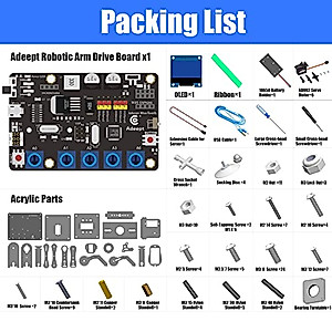 Adeept 5-DOF Robot Arm Kit 5Axis Robotic Compatible with Arduino IDE Programmable DIY Coding STEM Robotics Arm with OLED Display Processing Code and PDF Tutorials - Black