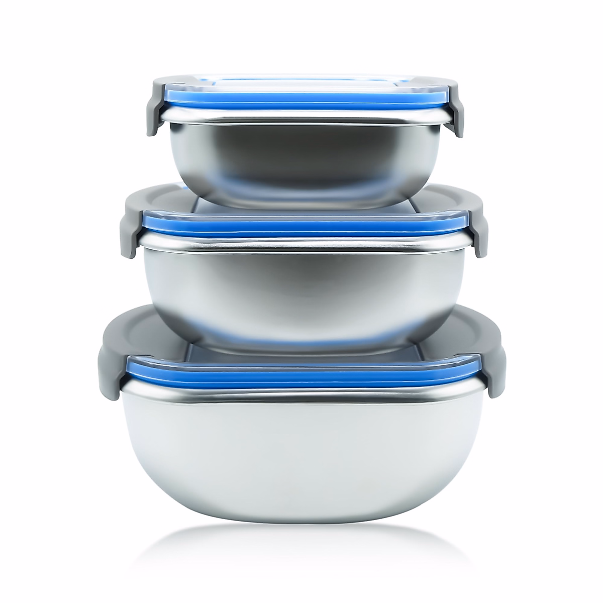 Lunememo Nest Stainless Steel Food Storage Containers, Airtight Metal Lunch Box Set with Lockable Leakproof Lids, BPA Free, 6-Piece