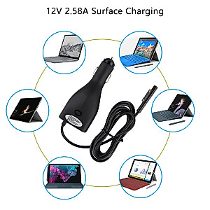 Surface Car Charger, 42W 12V 2.58A Power Supply for Microsoft Surface Pro 3/Pro 4/Pro 5/Pro 6, Surface Book, Surface Go, Surface Laptop with 5V 2.1A USB Charging Port (5Ft Cord)