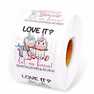Wailozco Love It Let Me Know Unicorn Stickers,Thank You Stickers,Handmade Stickers,Small Shop Stickers,Envelopes Stickers for Small Business, Online Retailers,Handmade Goods,500 Labels Per Roll