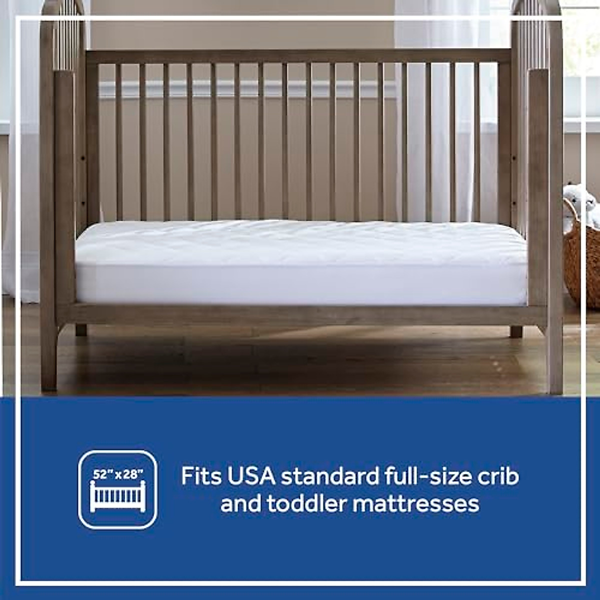 Sealy Baby Cool Comfort Fitted Waterproof Infant Cooling Crib Mattress Protector Pad and Toddler Bed Cover, Durable and Comfortable Topper, Machine Washable and Dryer Friendly, 52” x 28”- White