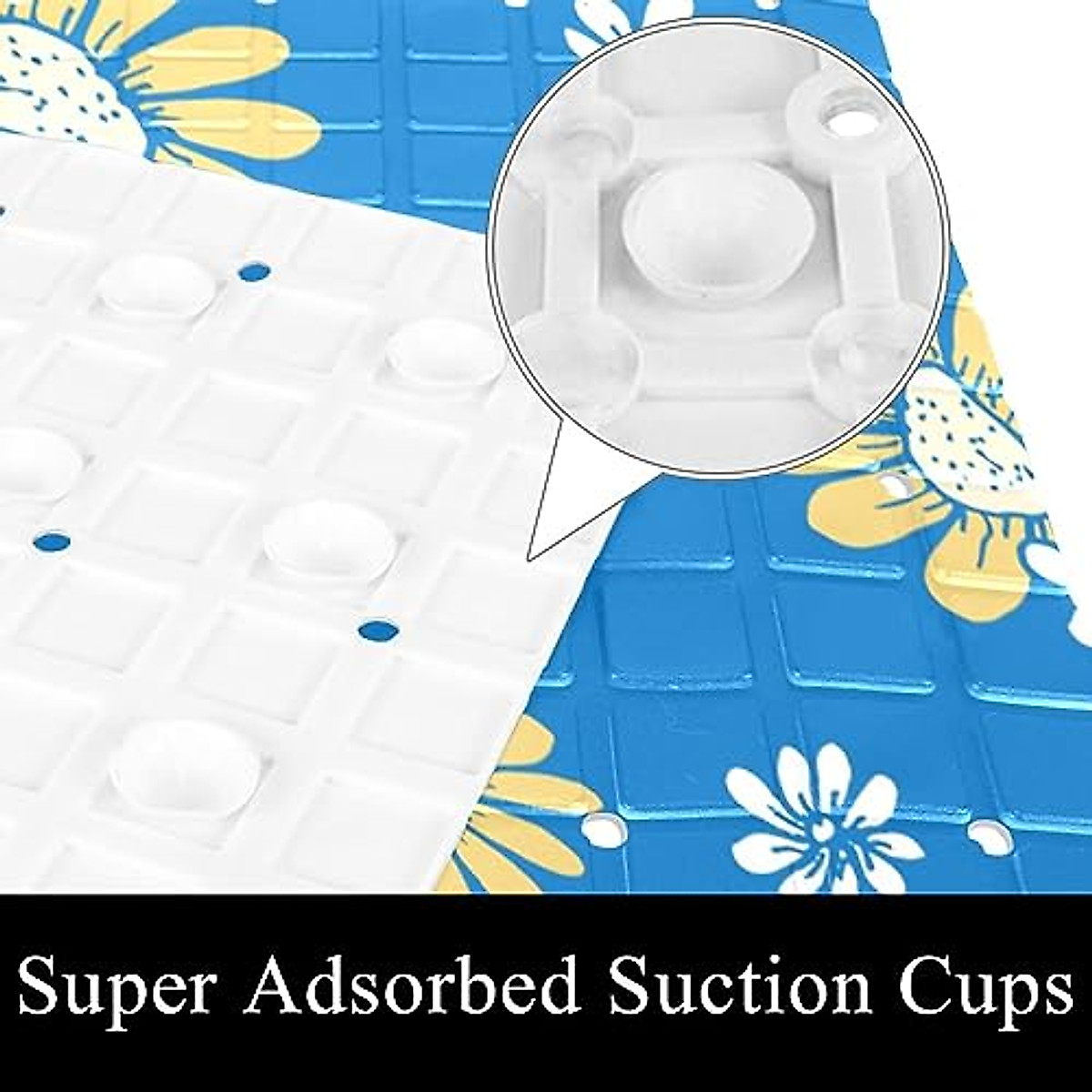 Bath Tub Shower Mat - Anti-Slip PVC Material 15.1x26.8 in, Gentle Cushioning Quick Drying Suction Cups Reliable Solution - Stylish Print Pattern - Blue Non-Slip Floor Mat