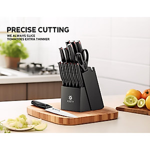 ASETY Knife Set, 15 PCS Kitchen knife Set with Bulti-in Sharpener Block, High Carbon Stainless Steel Knife Block Set, NSF Food Safe, Dishwasher Safe Knife Sets for Kitchen, Black, Gift Box