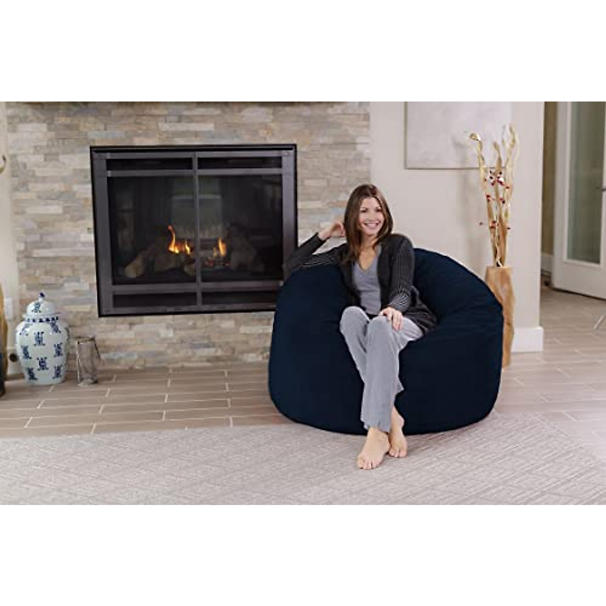 Chill Sack Bean Bag Chair: Giant 4' Memory Foam Furniture Bean Bag - Big Sofa with Soft Micro Fiber Cover - Navy
