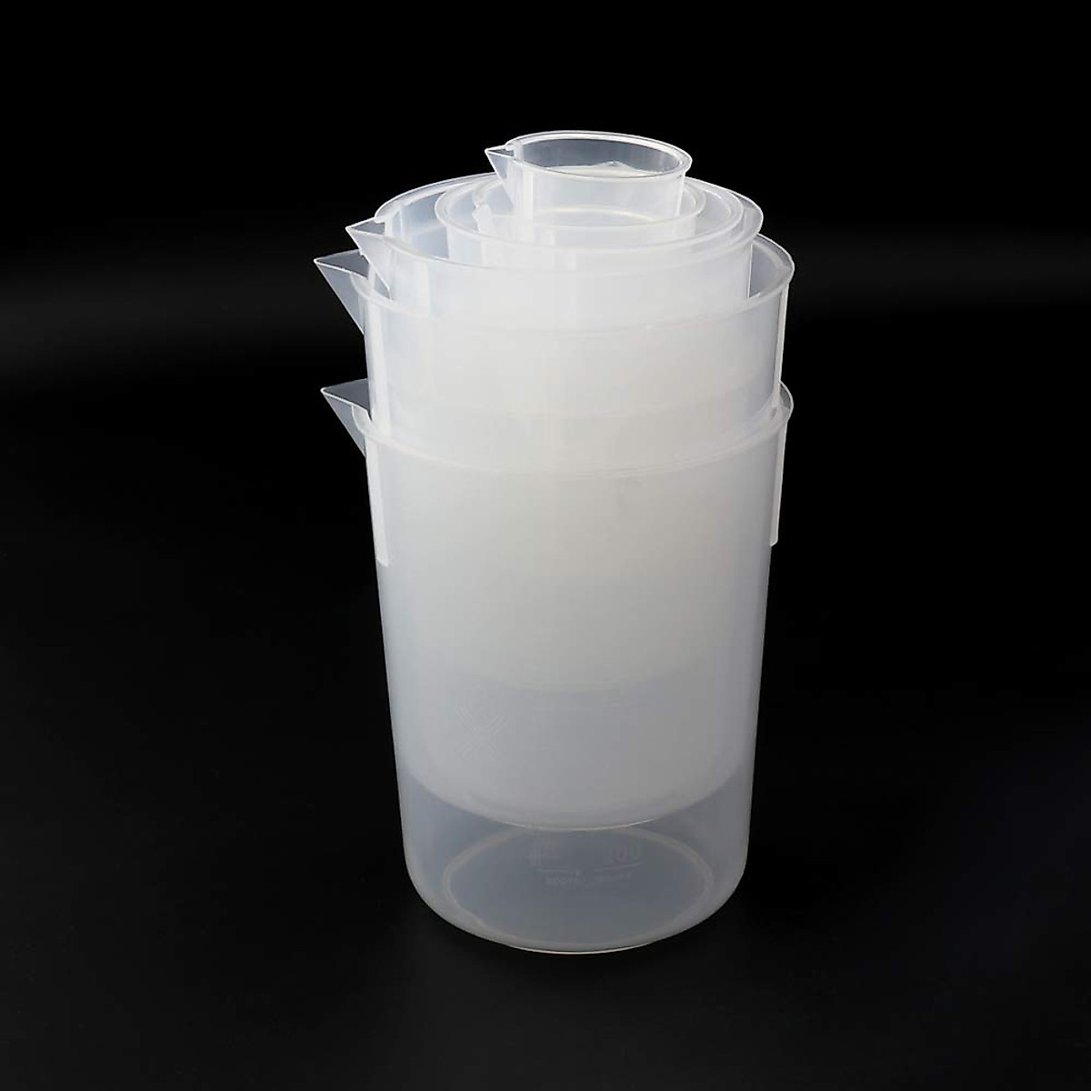 ULAB Scientific Plastic Beaker Set, 5 Sizes 50ml 100ml 250ml 500ml 1000ml, 2pcs for Each Size, Stackable with Spout, Molded Graduation, UBP1007