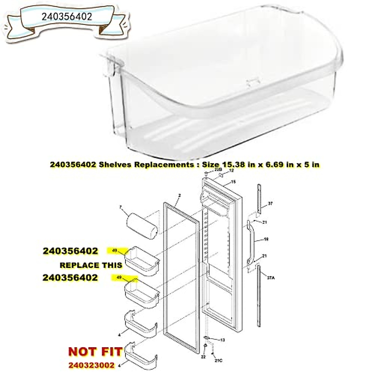 UPGRADE 240356402 Refrigerator Door Bin Replacement Part, Compatible with Frigidaire Refrigerator Door Shelf FGUS2642LF2 FRS6LF7JS0 FGUS2642LF1 LGUS2642LP0 LGUS2642LF1 LFSS2612TE0 Door Bin