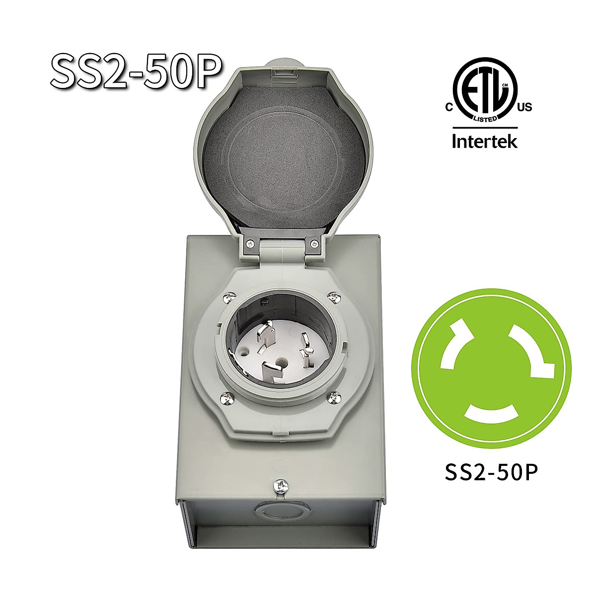 Pre-Drilling 50 Amp Generator Power Inlet Box RVMATE, NEMA SS2-50P 125/250 V 6250/12500W Power Inlet Box, Waterproof for Outdoor Use