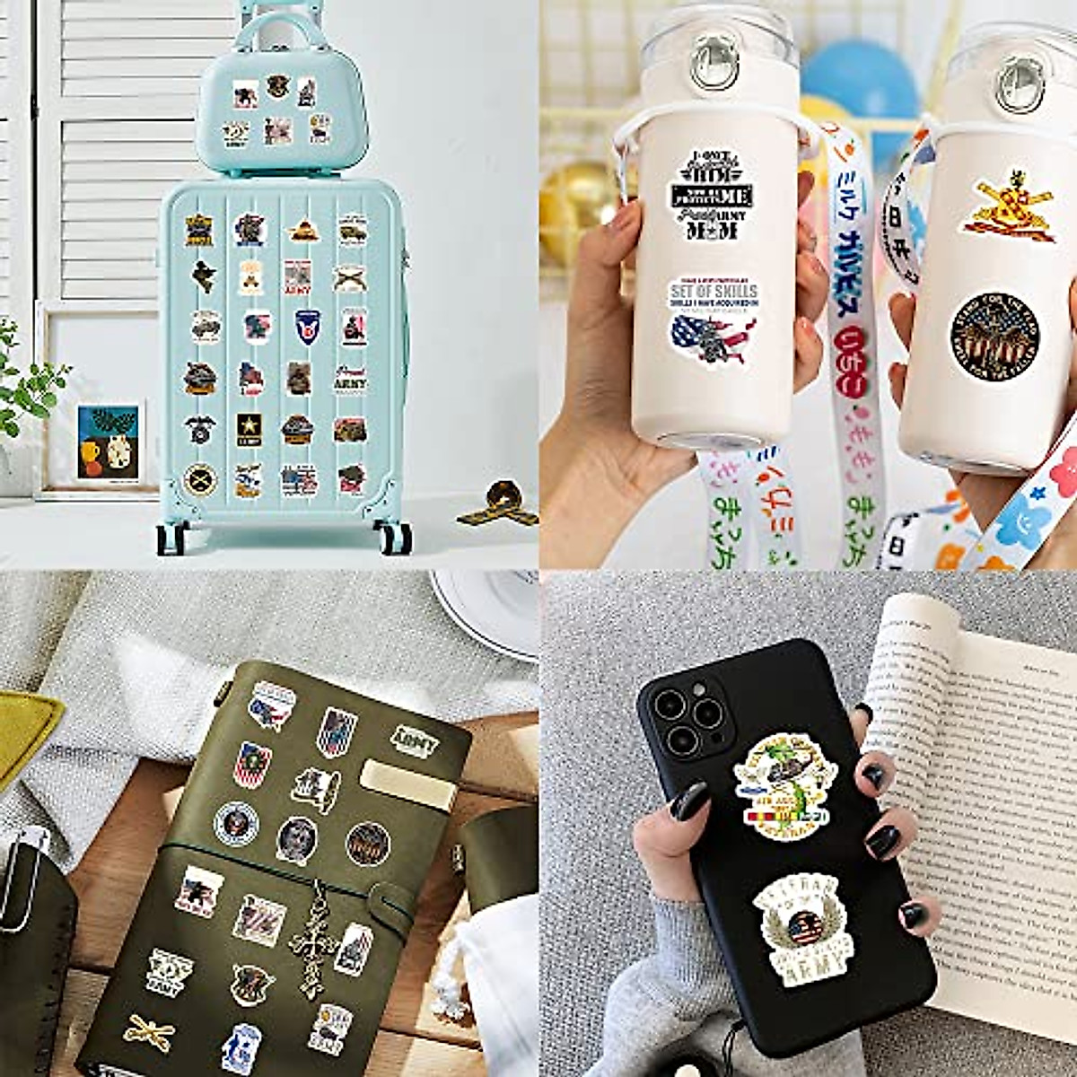 Army Stickers 52PCS Military Stickers Us Army Military Stickers and Decals Morale Scrapbooking Supplies forTeens Stickers for Laptop,Bumper,Skateboard,Water Bottles,Computer,Phone,Stickers for Kids Teens (Army)