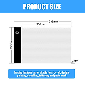 A4 LED Light Pad, 9.3x13.2 Inches Rechargeable Tracing Light Box, Adjustable Brightness Tracing Light Pad with Scale, Diamond Painting Light Board, Light Table for Tracing, Weeding Vinyl, Art (White)