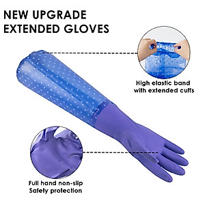 SHIDOW Long Cleaning Gloves, Cleaning Gloves, Kitchen Cleaning Gloves, Silicone Glove, for Kitchen and Bathroom Cleaning（Extended, Purple, 2 Pairs）