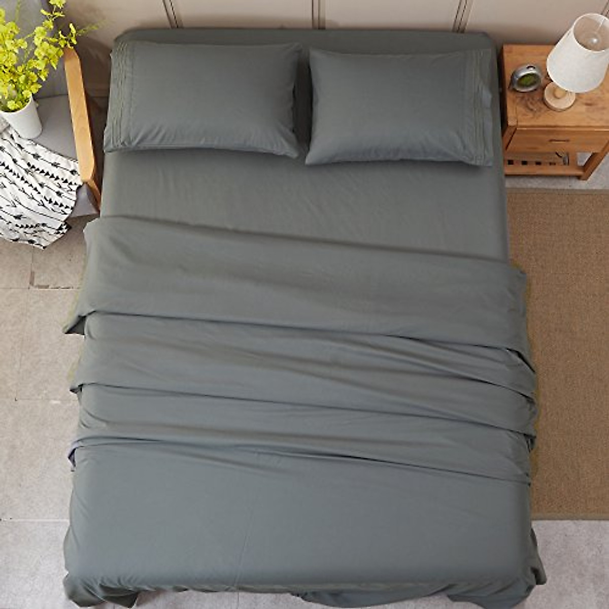 SONORO KATE Bed Sheet Set Super Soft Microfiber 1800 Thread Count Luxury Egyptian Sheets Fit 18-24 Inch Deep Pocket Mattress Wrinkle-4 Piece (Dark Grey, Queen)