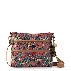 Sakroots Artist Circle Basic Crossbody Bag in Canvas, Multifunctional Purse, Camel Enchanted Forest