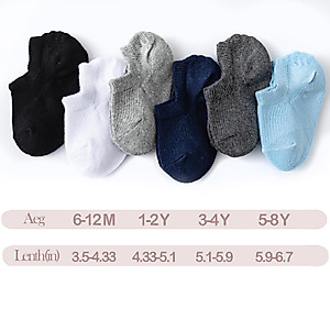 JORMATT 6 Pairs Toddler No Show Socks Thin Little Girls Boys Baby No Show Socks Cotton Soft Anti Slip Low Cut Ankle Socks With Grips, S
