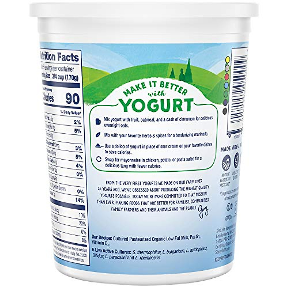 Stonyfield Organic Lowfat Yogurt, Plain, 32 oz. – 7g of Protein, Multiserving Yogurt Snack & Cooking Substitute