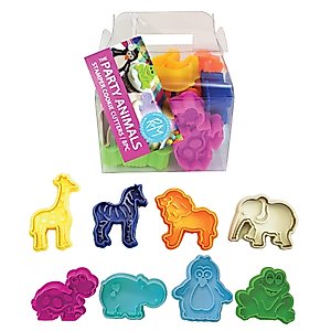 R&M International 0434 Party Animals Pastry, Cookie, and Fondant Stamper, Standard 2" (8-Piece Set), Assorted Colors