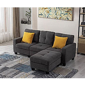 asunflower Modular Fabric Couch Sectional Sofa Middle Section Velvet Couch for Living Room Furniture Set, Deep Grey