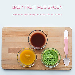 Zerodeko Silicone Baby Spoon, Baby Self Feeding Spoon with Fruit Scraper, First Feeder Spoon Safety Food Spoon for Infant, Toddler, Kids, Gifts for Babies, Parents (Pink)