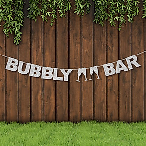 LINGTEER Bubbly Bar Silver Glitter Bunting Banner - Cheers to Wedding Bridal Shower Bachelorette Drinking Party Backdrop Decorations.[Pre-Strung]